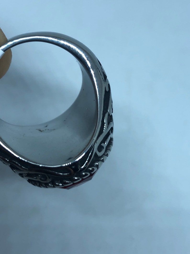 Vintage Red Ruby Glass Mens Ring Stainless Steel | Etsy