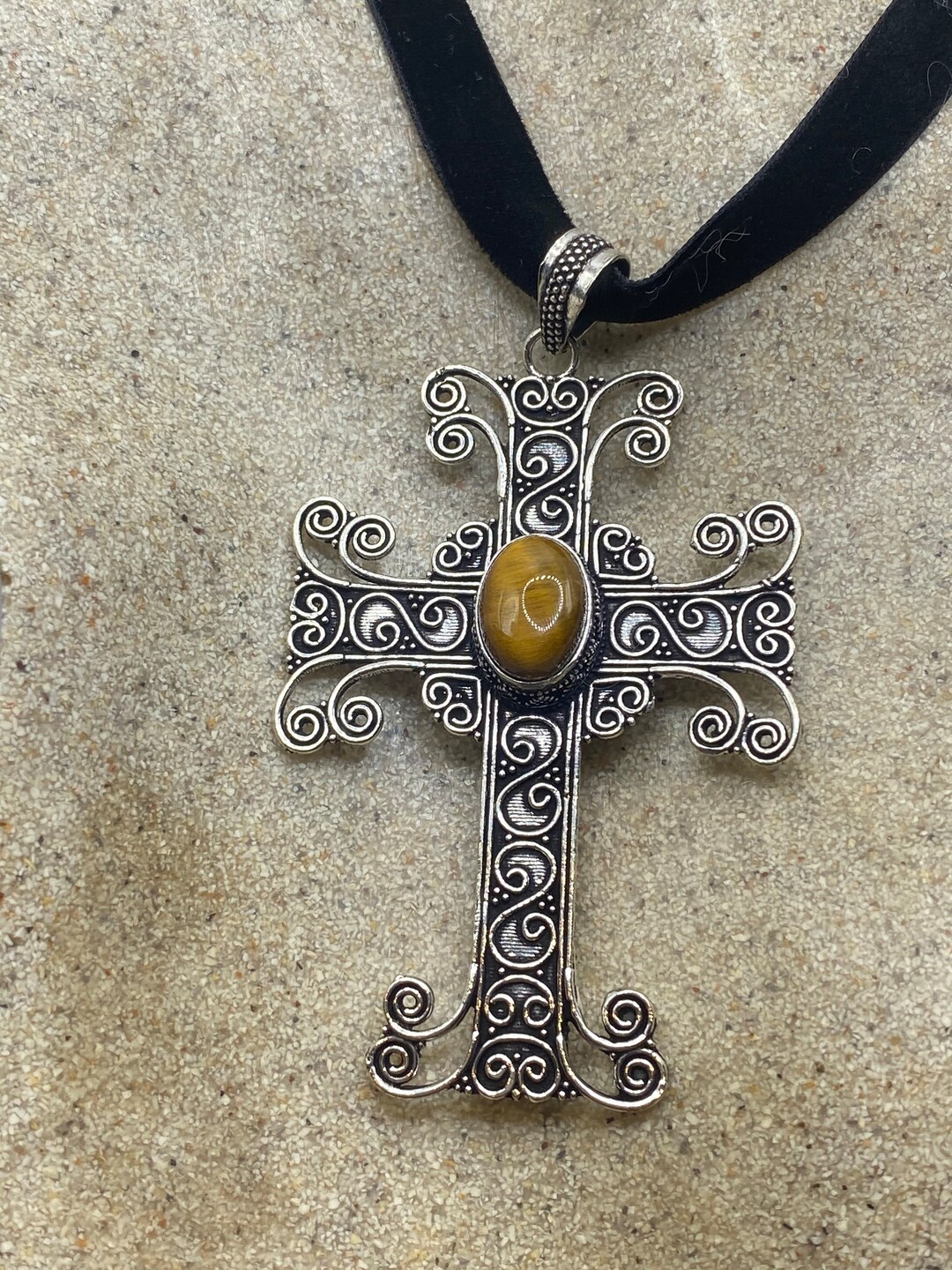 Vintage Gothic Tigers Eye Cross Pendant Necklace - Etsy