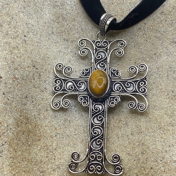 Gold Tiger Eye Cross Pendant - Etsy