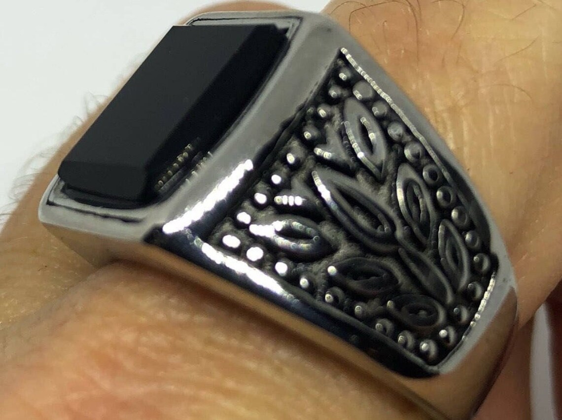 Vintage Gothic Black Onyx Stainless Steel Mens Ring - Etsy