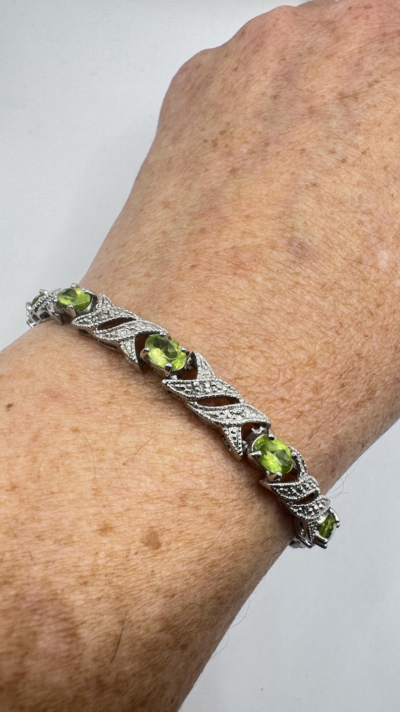 Vintage Green Peridot Diamond Chip Bracelet 925 Sterling Silver - Etsy UK