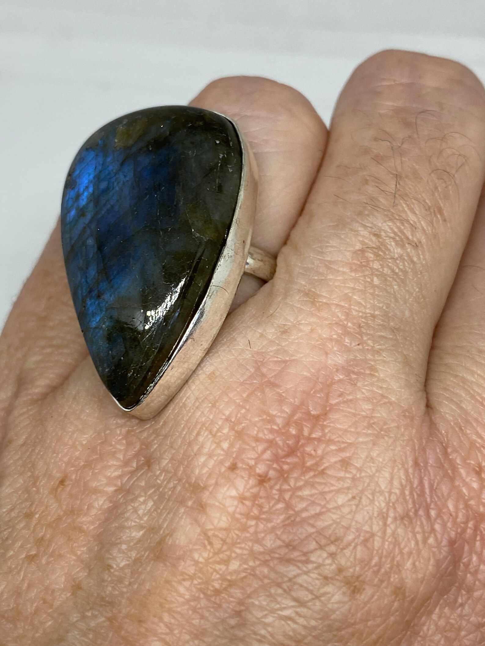 Vintage Large Blue Green Labradorite Stone Silver Ring - Etsy