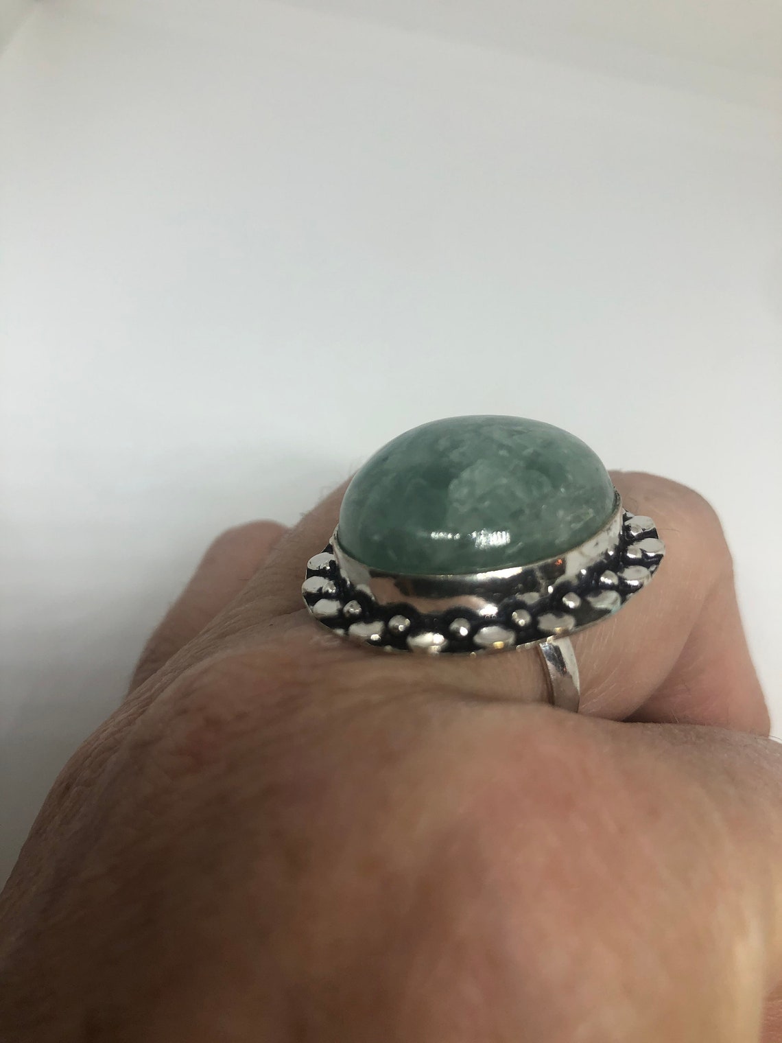 Vintage Green Amazonite Silver Ring Size 7 | Etsy