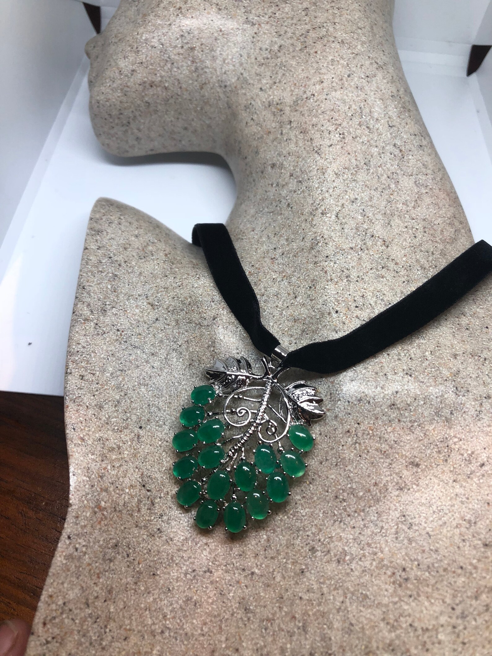 Vintage Green Jade Choker Silver Finish Necklace Pendant - Etsy