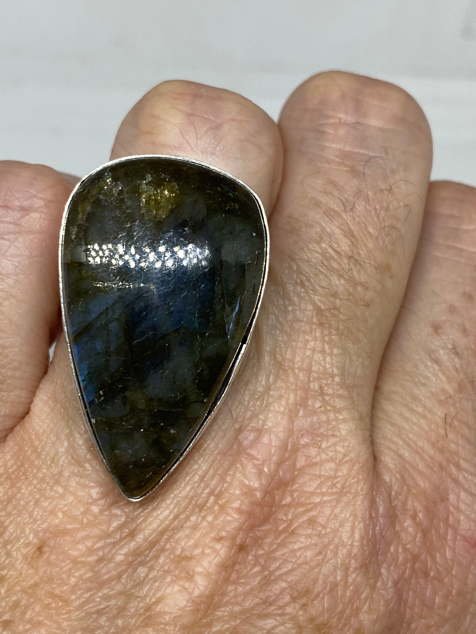 Vintage Large Blue Green Labradorite Stone Silver Ring - Etsy