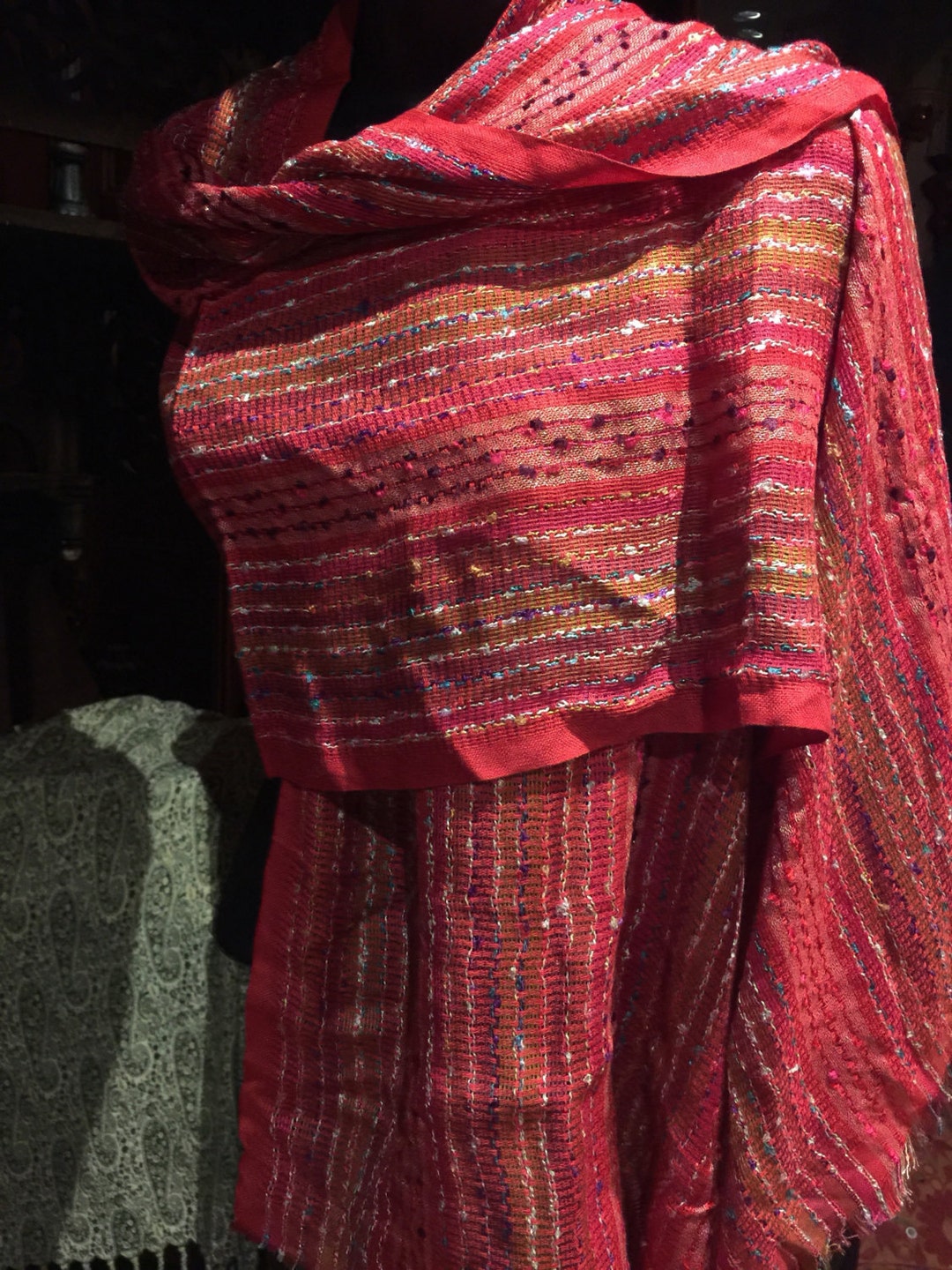Vintage Red Silk Gossermer Scarf Wrap - Etsy