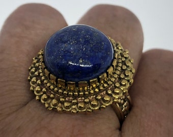 Lapis Ring, Vintage Cab, Ring Adjustable Antique Bronze Ring, Bronze Ring, Cocktail Ring ...