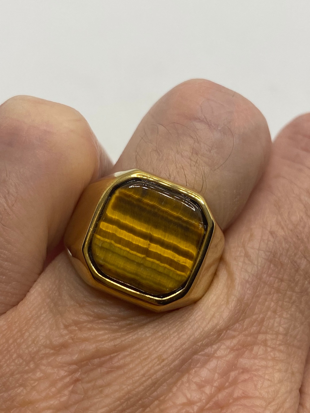 Vintage Gold Finished Stainless Steel Genuine Tigers Eye Ring - Etsy