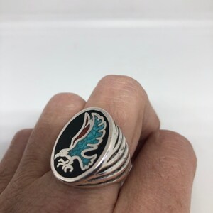 Vintage Native American Southwestern Turquoise Inlay Men Hawk Ring - Etsy