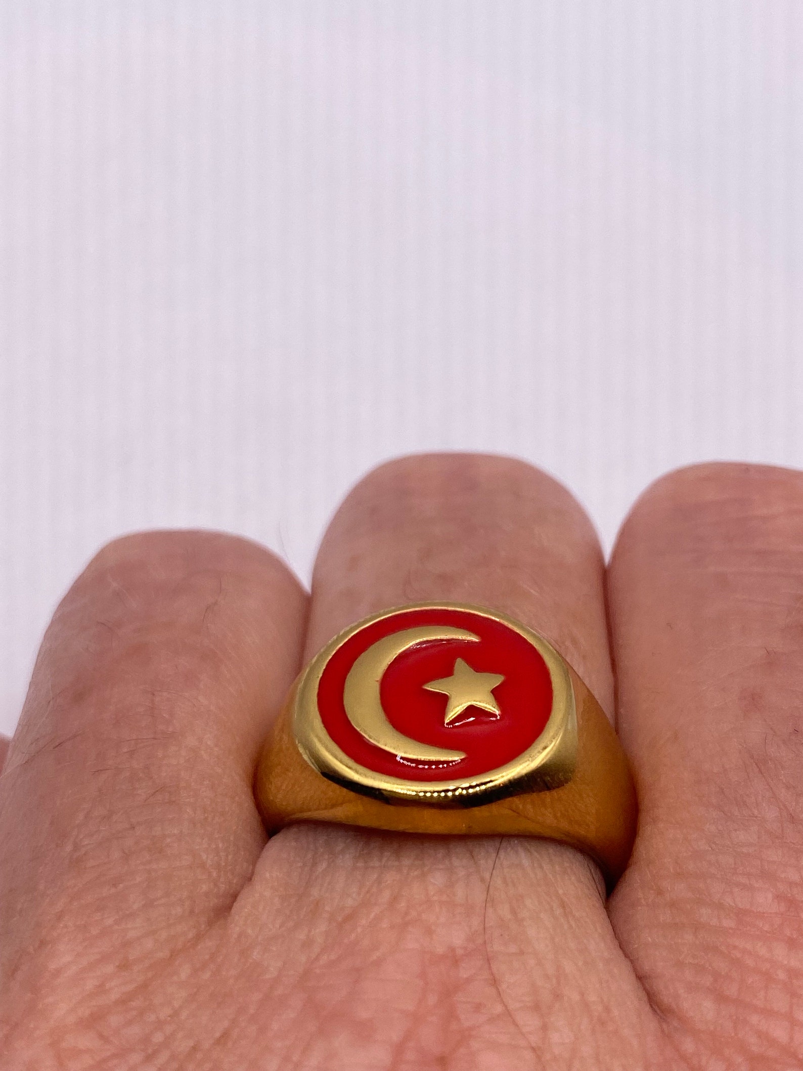 Vintage Goldenen Stainless Steel Muslim Star Cresant Mens Ring - Etsy