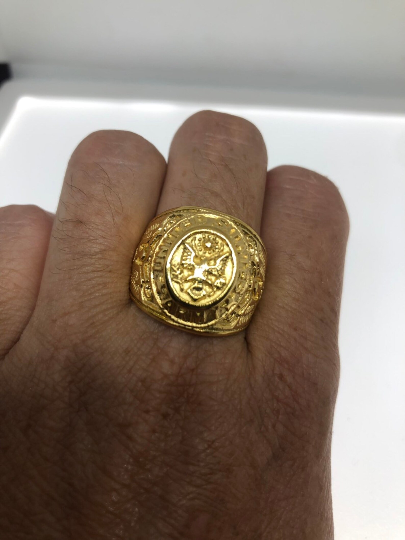 Vintage Mens Golden US Army Military Ring - Etsy