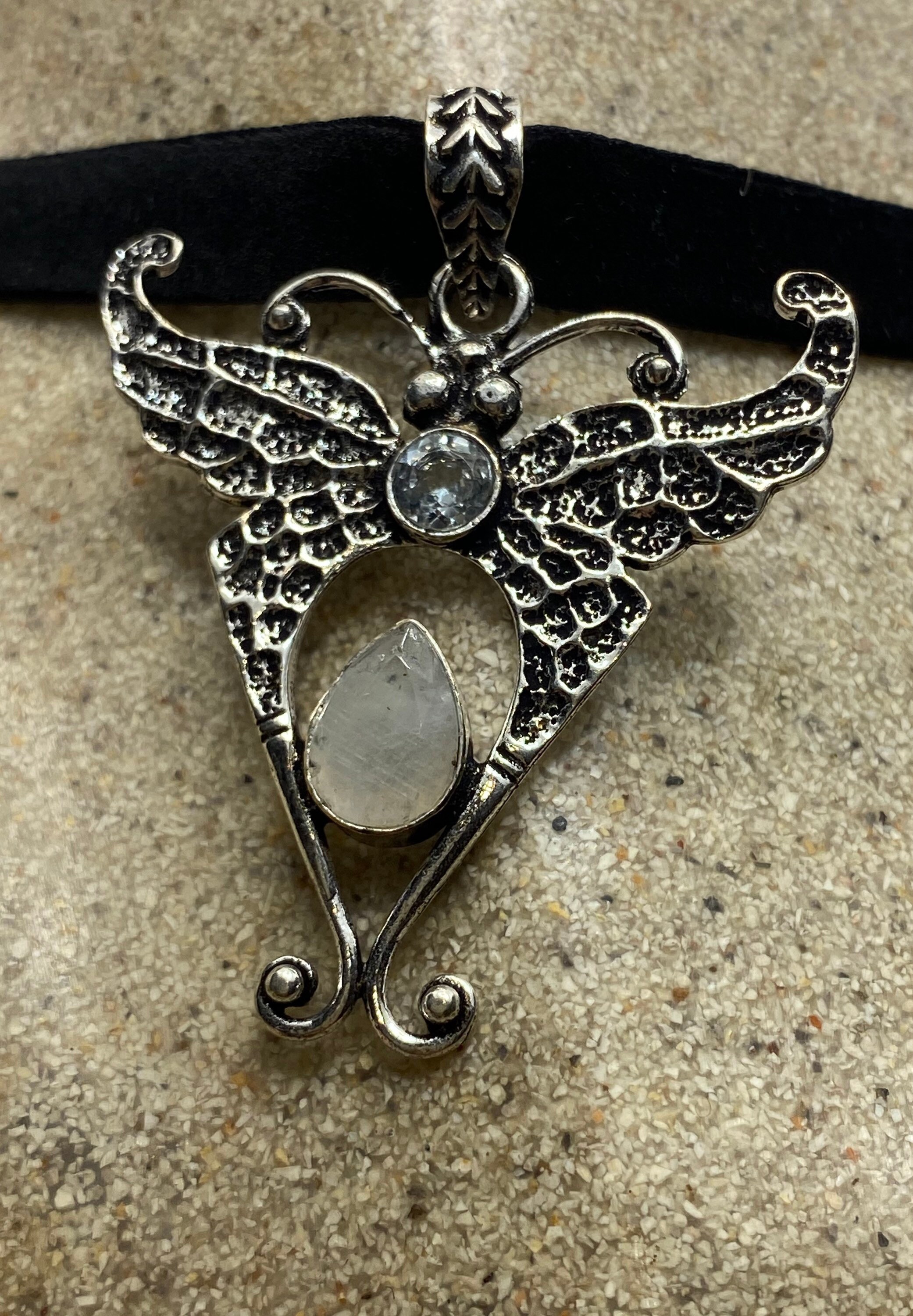 Vintage Lunar Moth Choker Blue Aquamarine Rainbow Moonstone Necklace - Etsy
