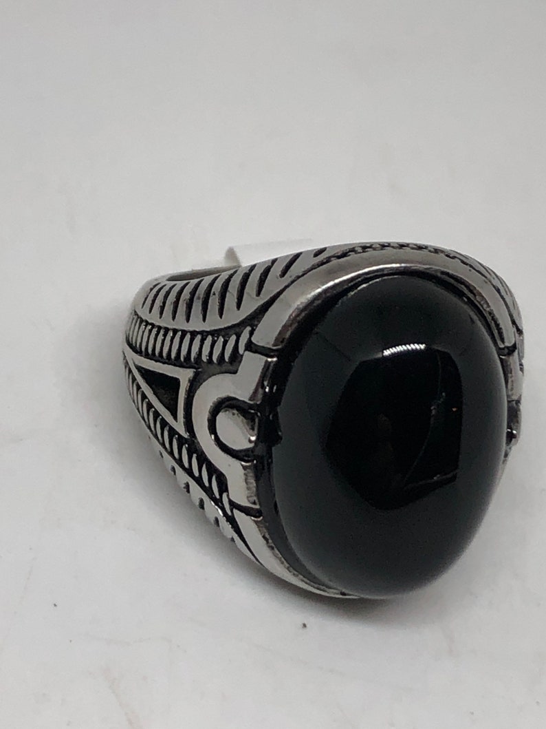 Vintage Gothic Black Onyx Egyptian Stainless Steel Mens Ring - Etsy