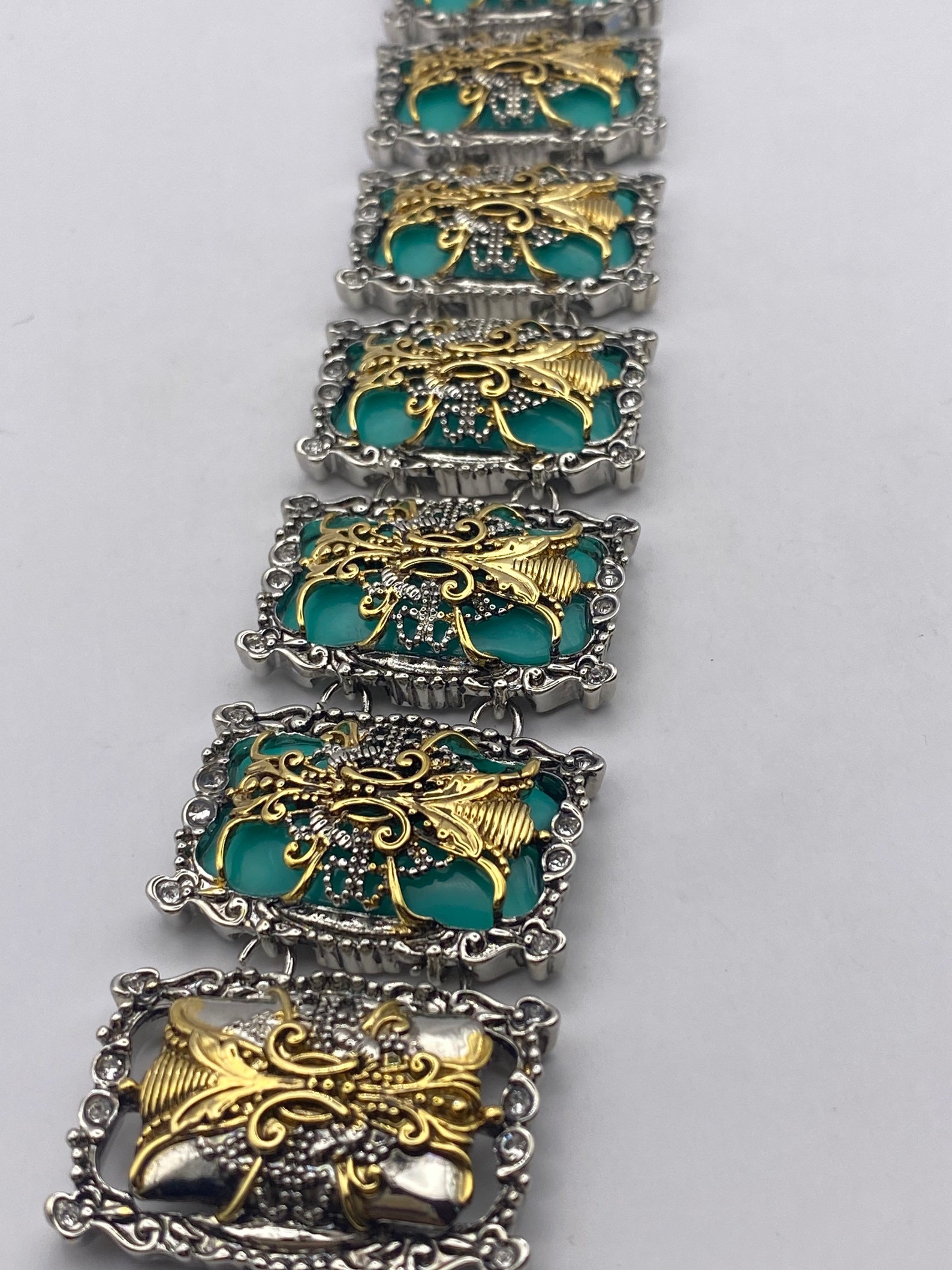 Vintage Austro Green Glass Jade Bracelet Silver Gold Stainless - Etsy