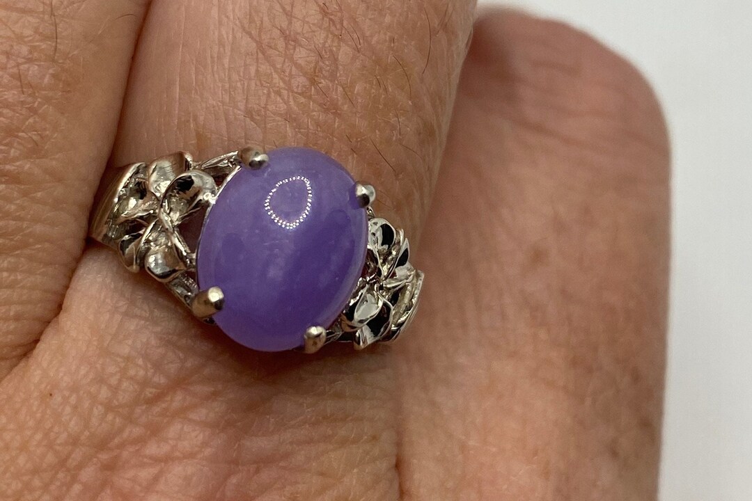 Vintage Purple Jade Ring 925 Sterling Silver - Etsy
