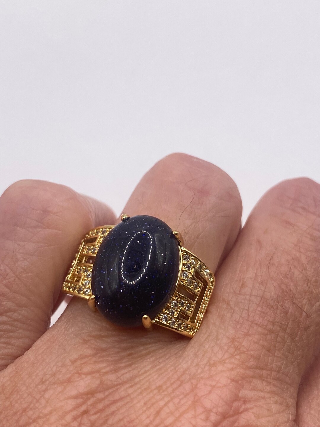 Vintage Black Goldstone Gold Sandstone Cocktail Ring - Etsy