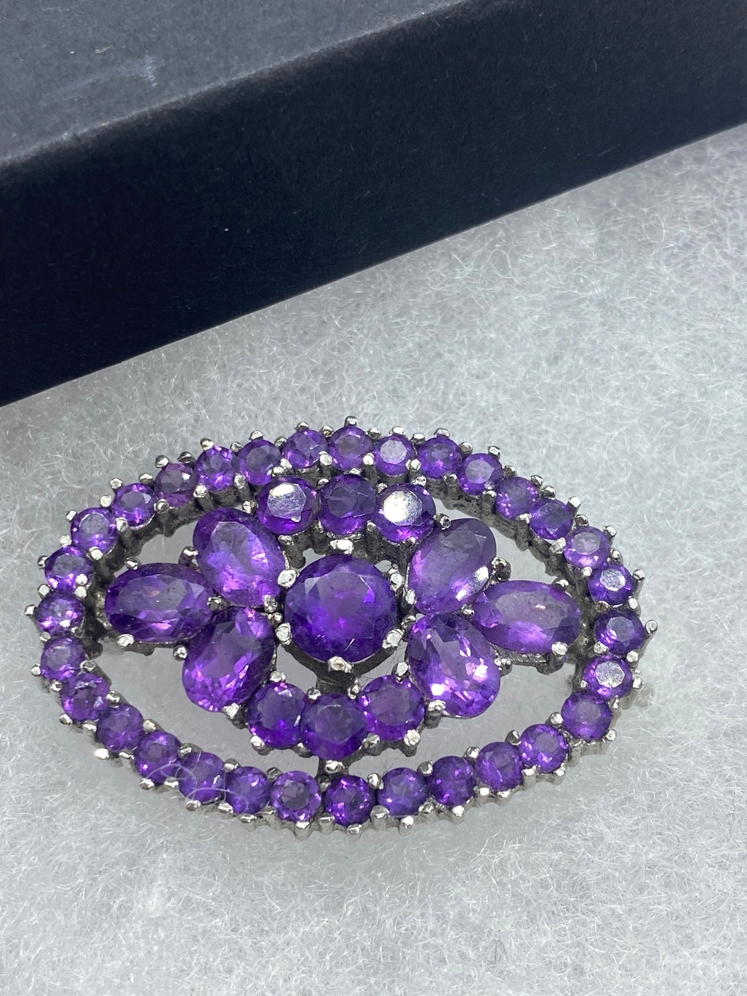 Vintage Amethyst Bar Pin 925 Sterling Silver Brooch - Etsy