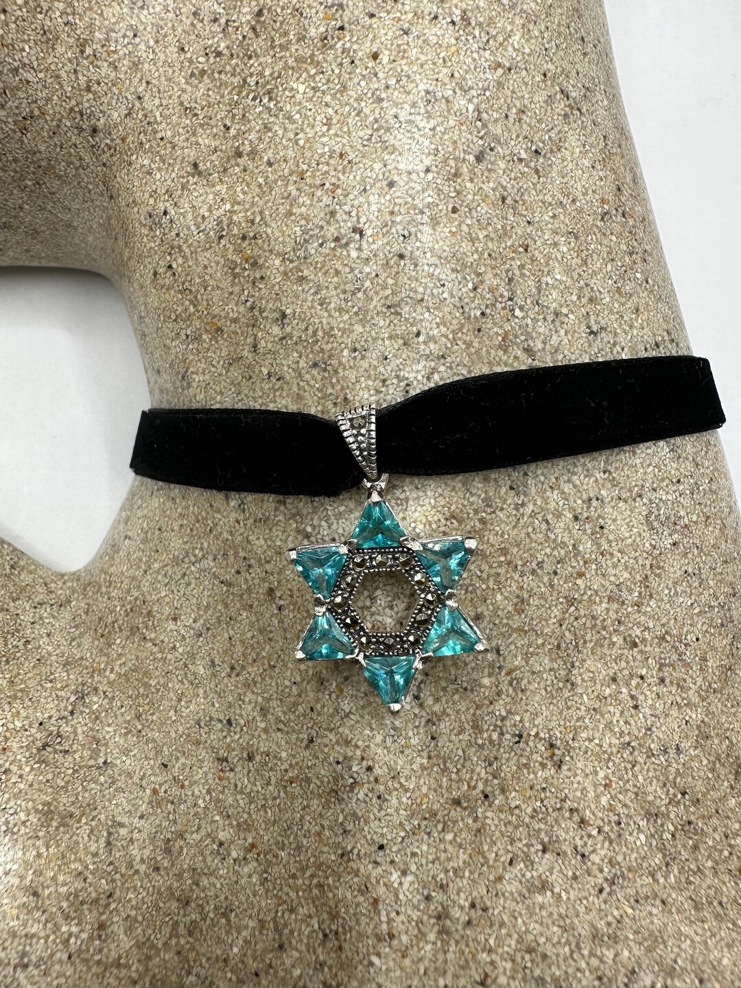 Vintage Marcasite Star of David Choker 925 Sterling Silver Pendant ...