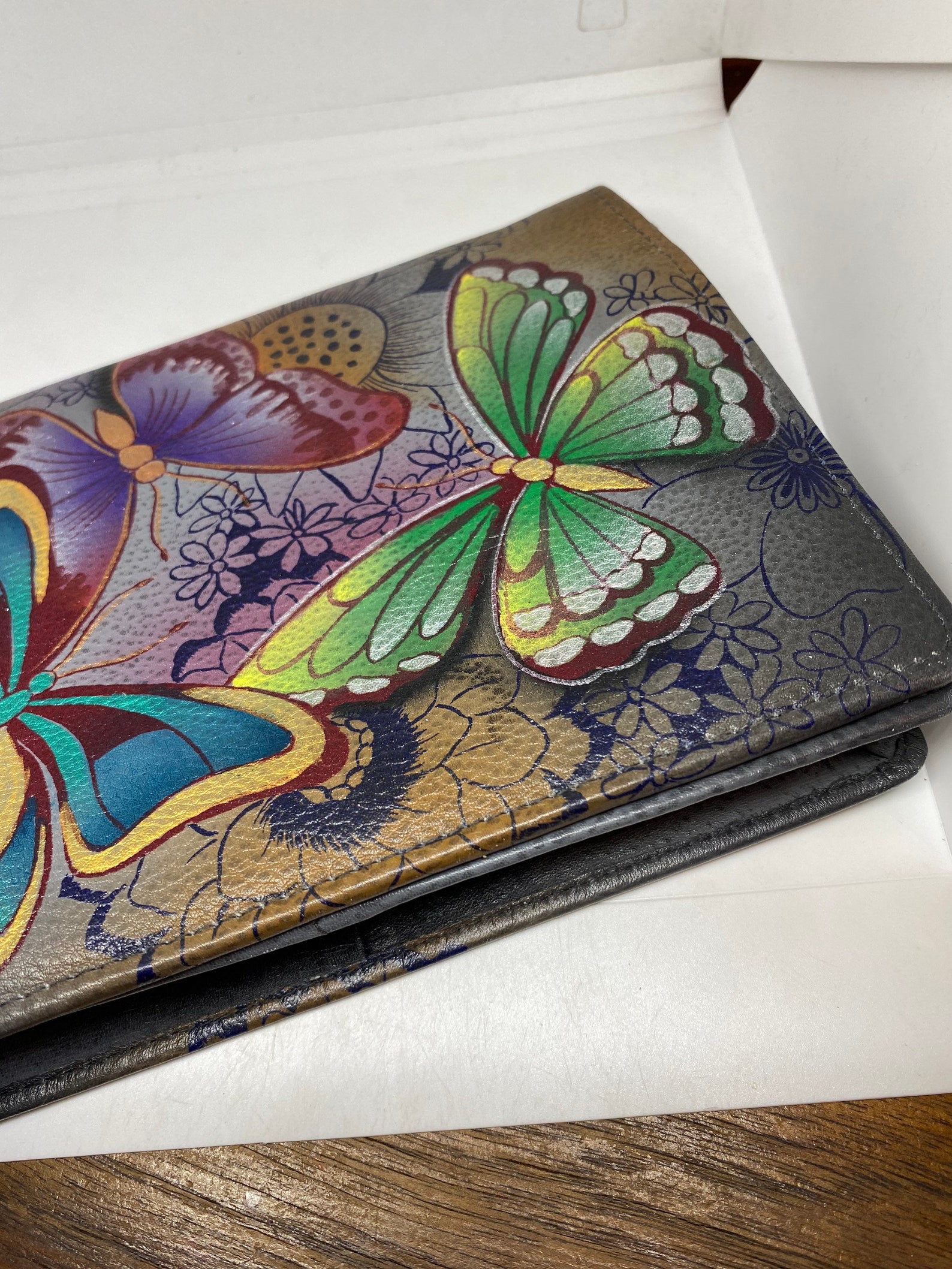 Hand Painted Butterfly Genuine Leather Anushka Wallet Clutch | Etsy