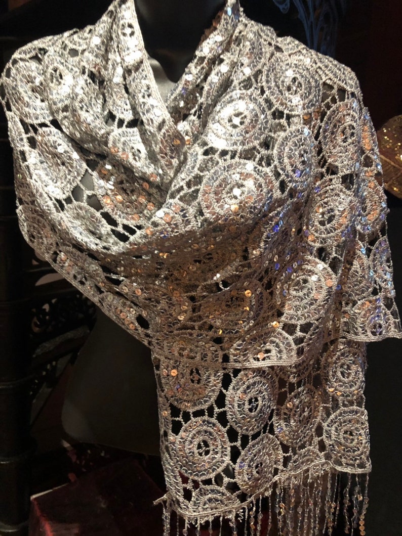 Vintage Styled Sheer Silver Flower Sequined Embroidered Wrap - Etsy