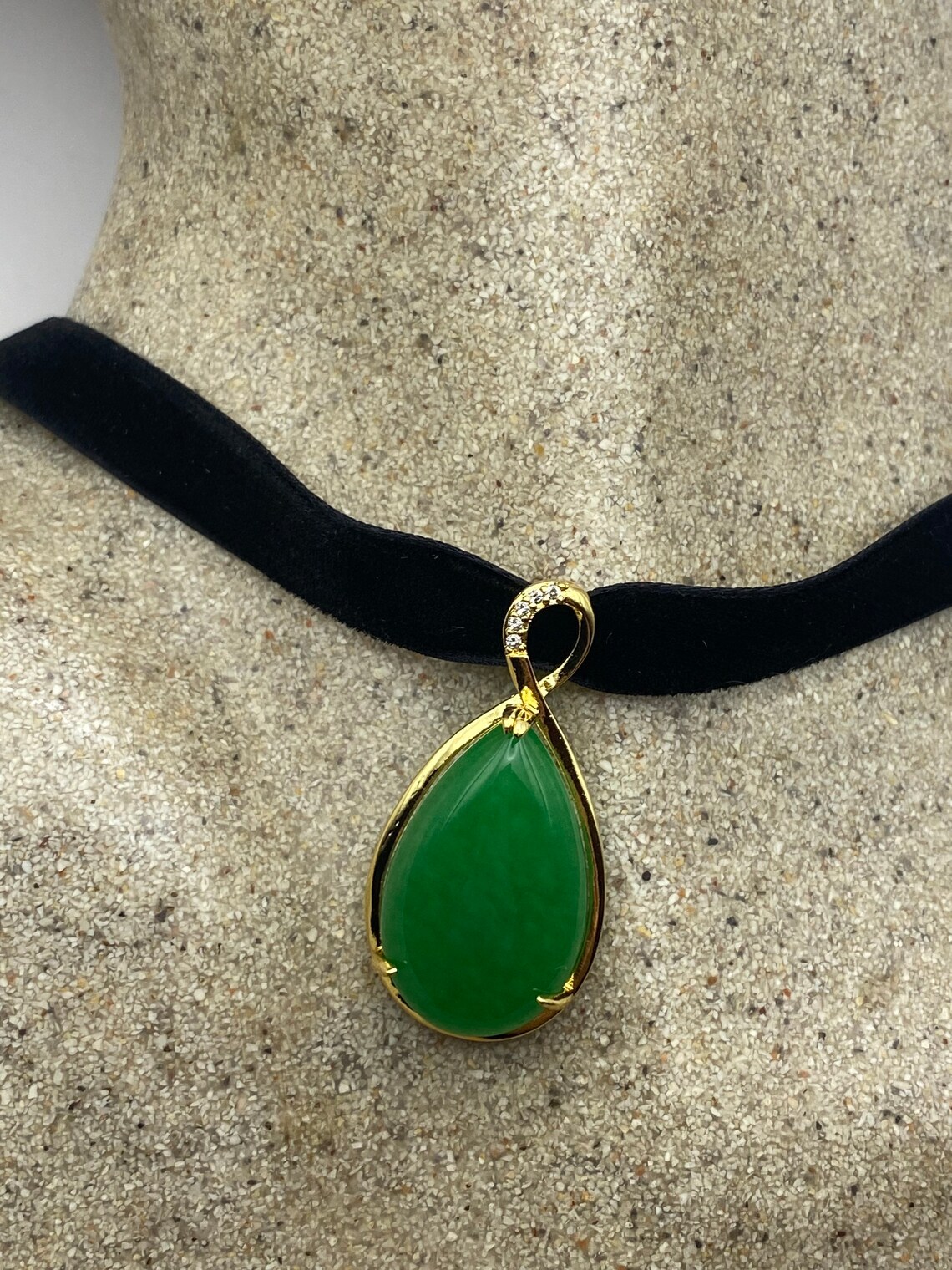 Vintage Green Jade Choker Gold Finish Necklace Pendant - Etsy