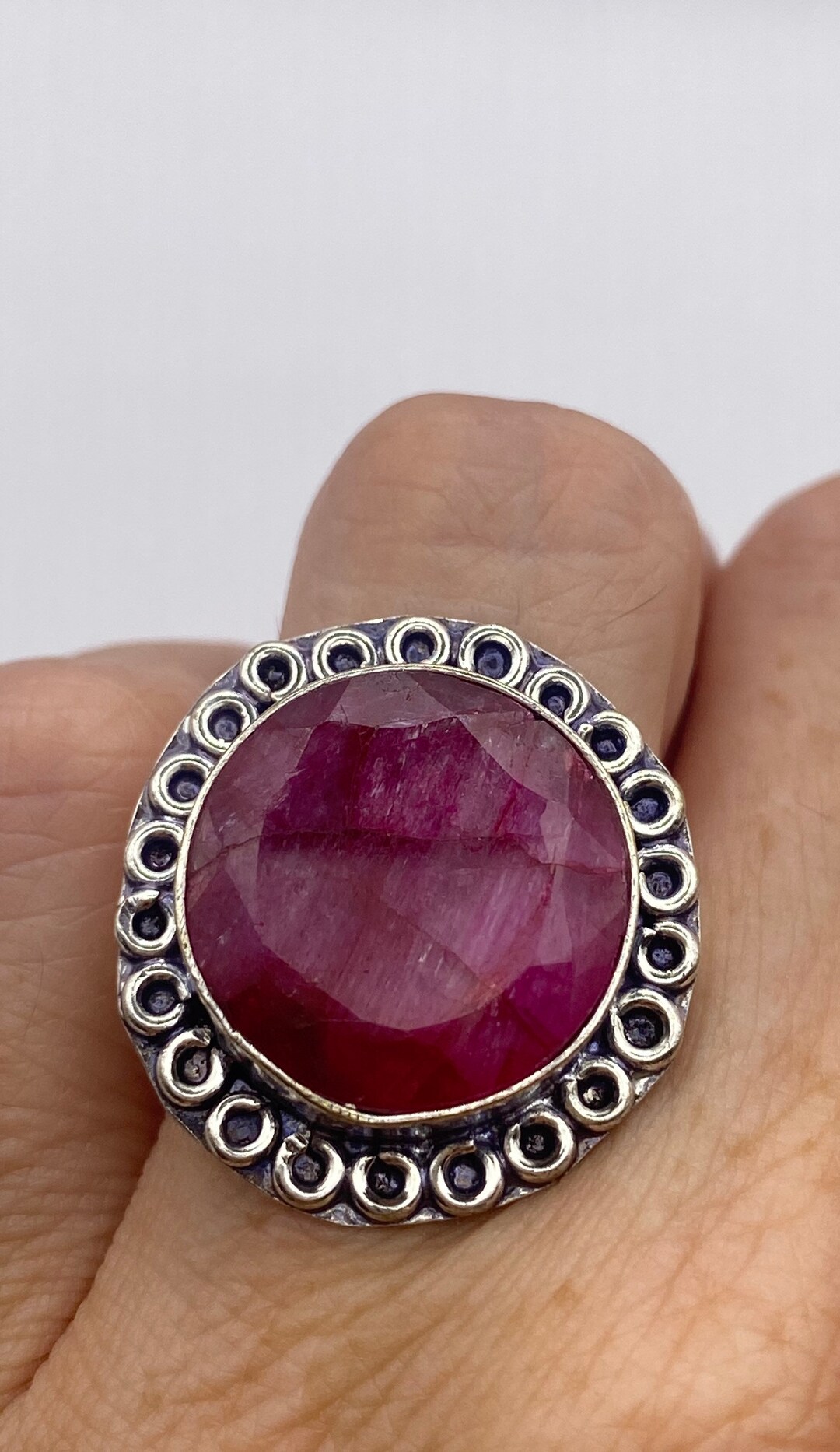 Vintage Raw Pink Ruby Deco Silver Cocktail Ring - Etsy