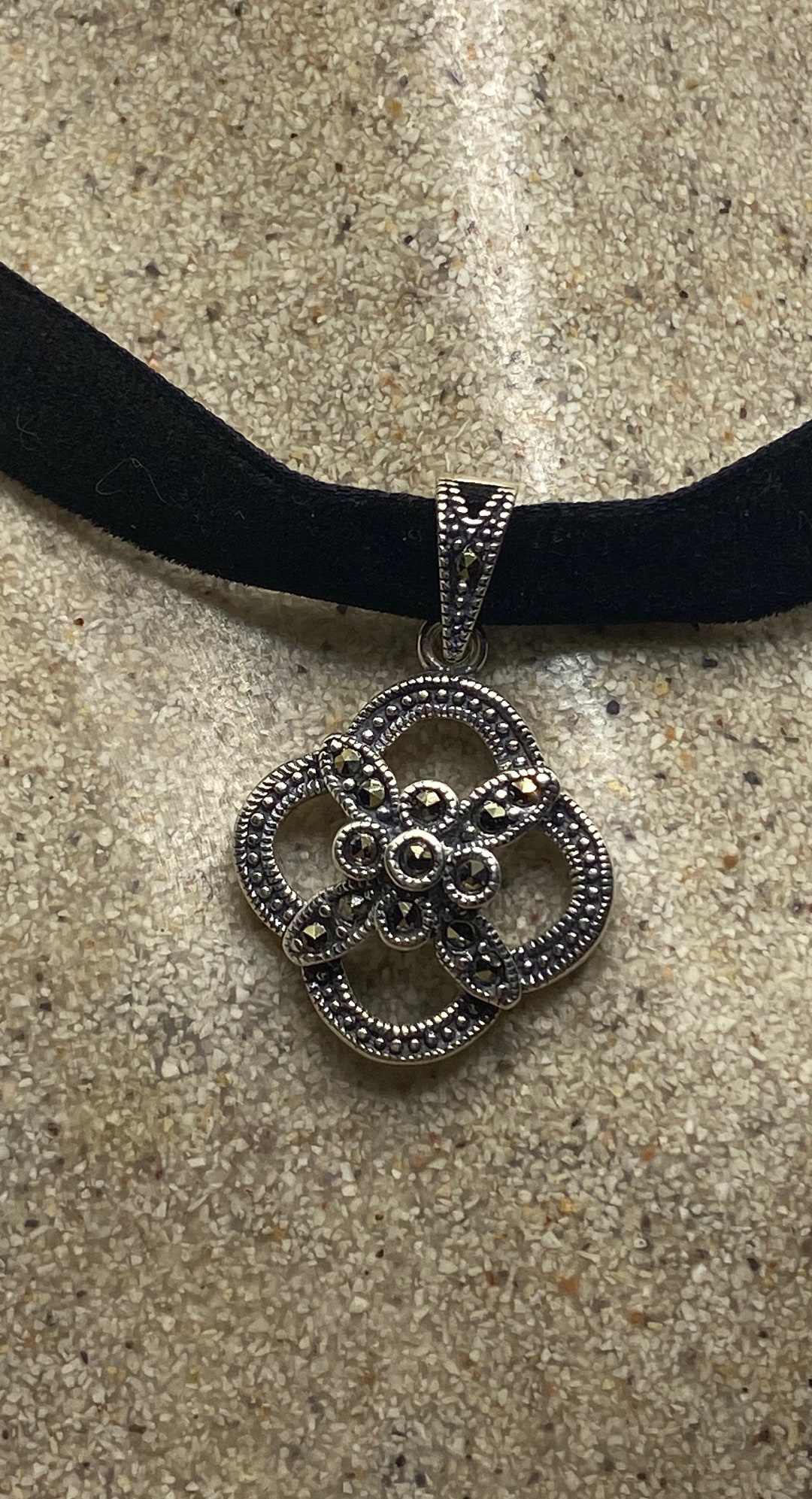 Vintage Marcasite Choker 925 Sterling Silver Deco Pearl Pendant ...
