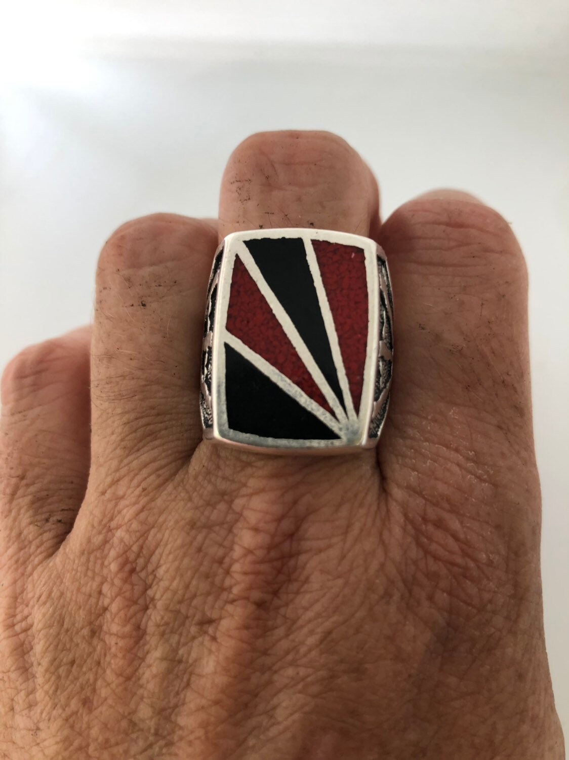 Vintage Native American Style Southwestern Red Stone Inlay Mens Ring - Etsy
