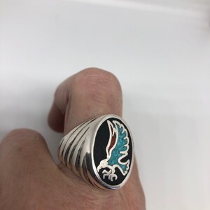 Vintage Native American Southwestern Turquoise Inlay Men Hawk Ring - Etsy