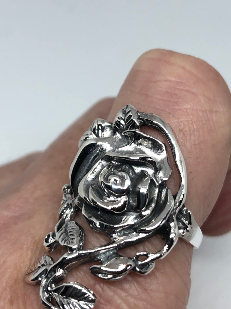 Vintage Rose Flower 925 Sterling Silver Antiqued Ring - Etsy