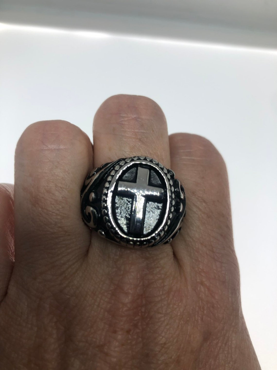 Vintage Gothic Cross Mens Ring Silver Stainless Steel - Etsy