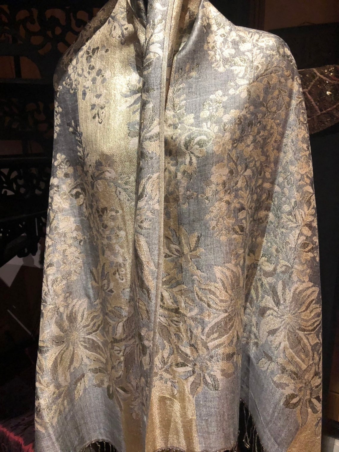 Nemesis Vintage Gray Cream Gold Metallic Flower Brocade - Etsy