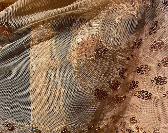 Vintage Styled Sheer Gold Sequined Peacock Embroidered Wrap Shawl - Etsy