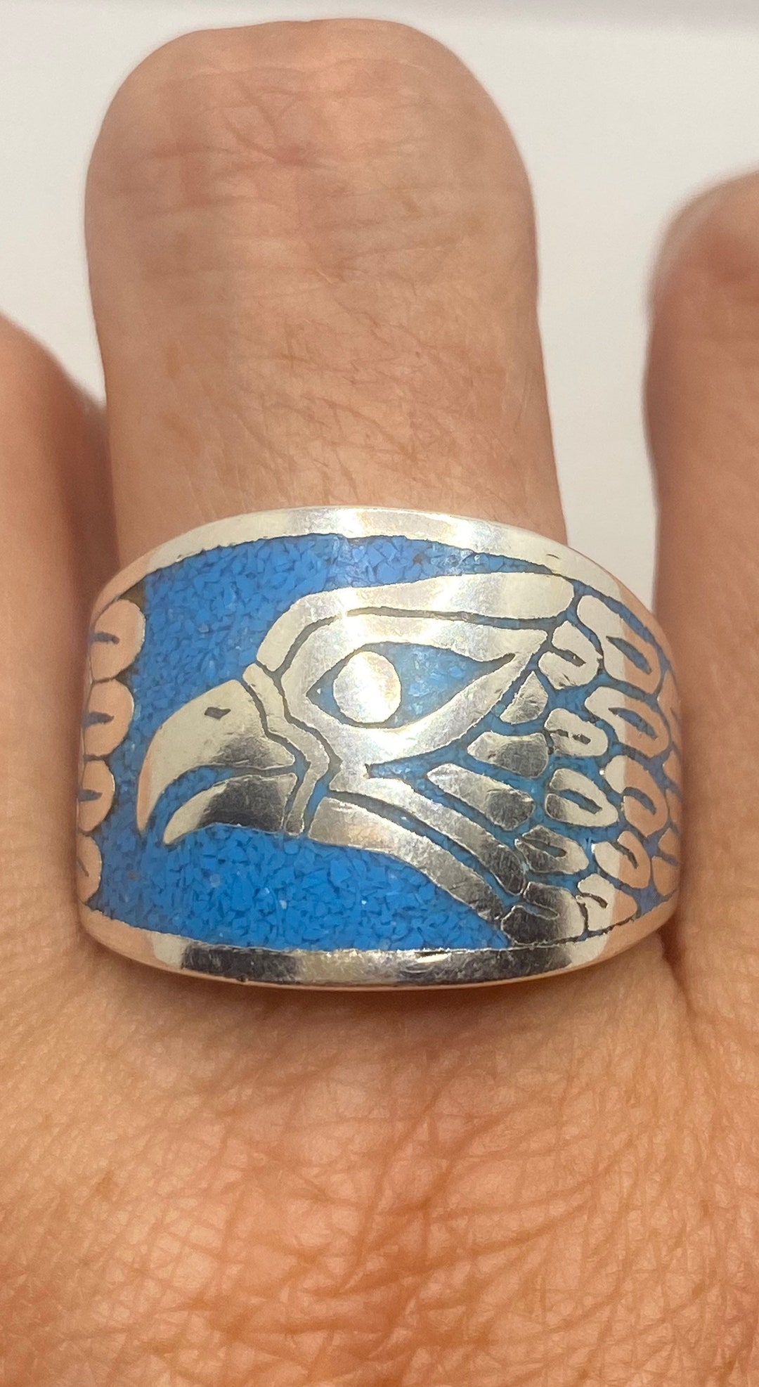 Vintage Native American Style Southwestern Turquoise Stone Inlay Mens ...