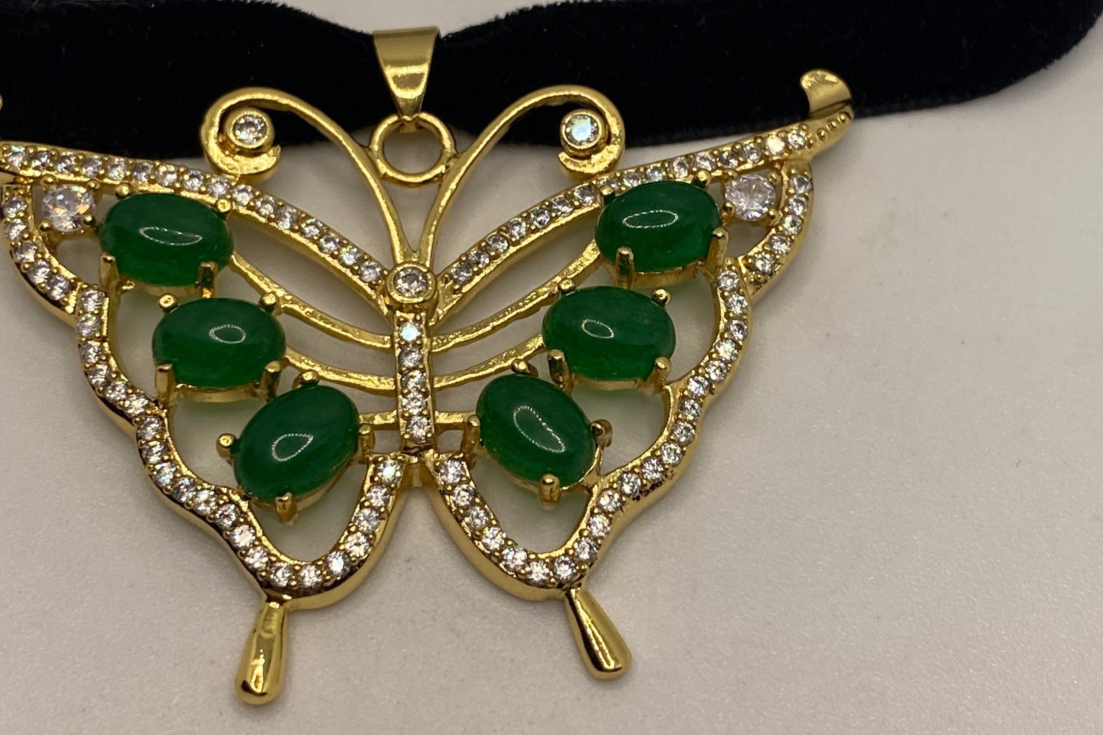 Vinate Green Jade Gold Finish Butterfy Necklace | Etsy