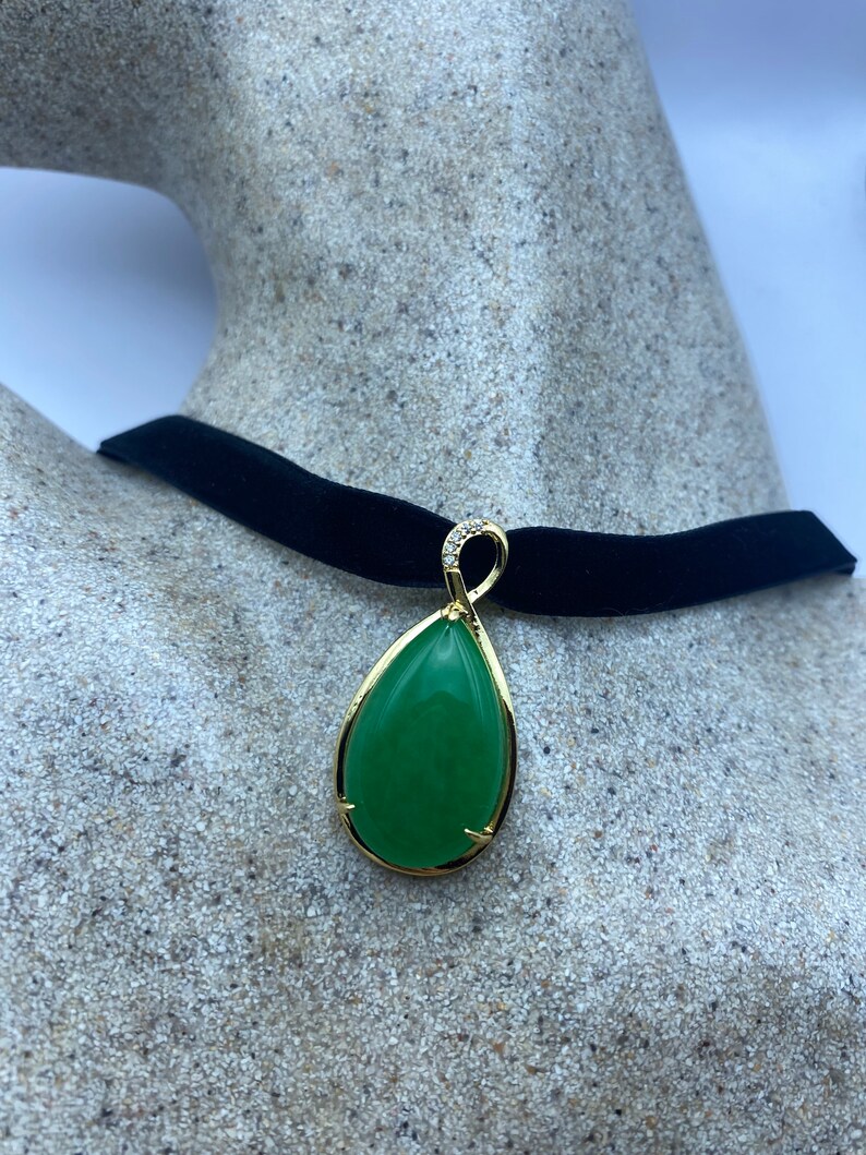 Vintage Green Jade Choker Gold Finish Necklace Pendant - Etsy