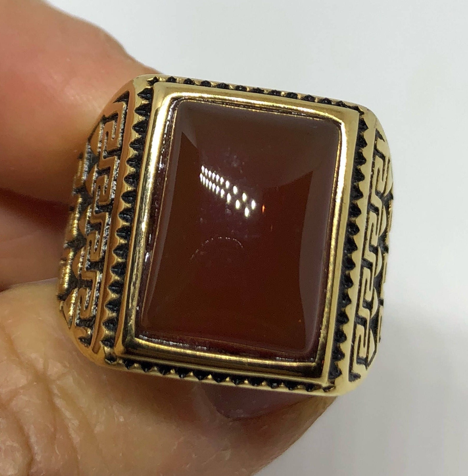 Vintage Gothic Gold Finished Genuine Red Carnelian Mens Ring - Etsy