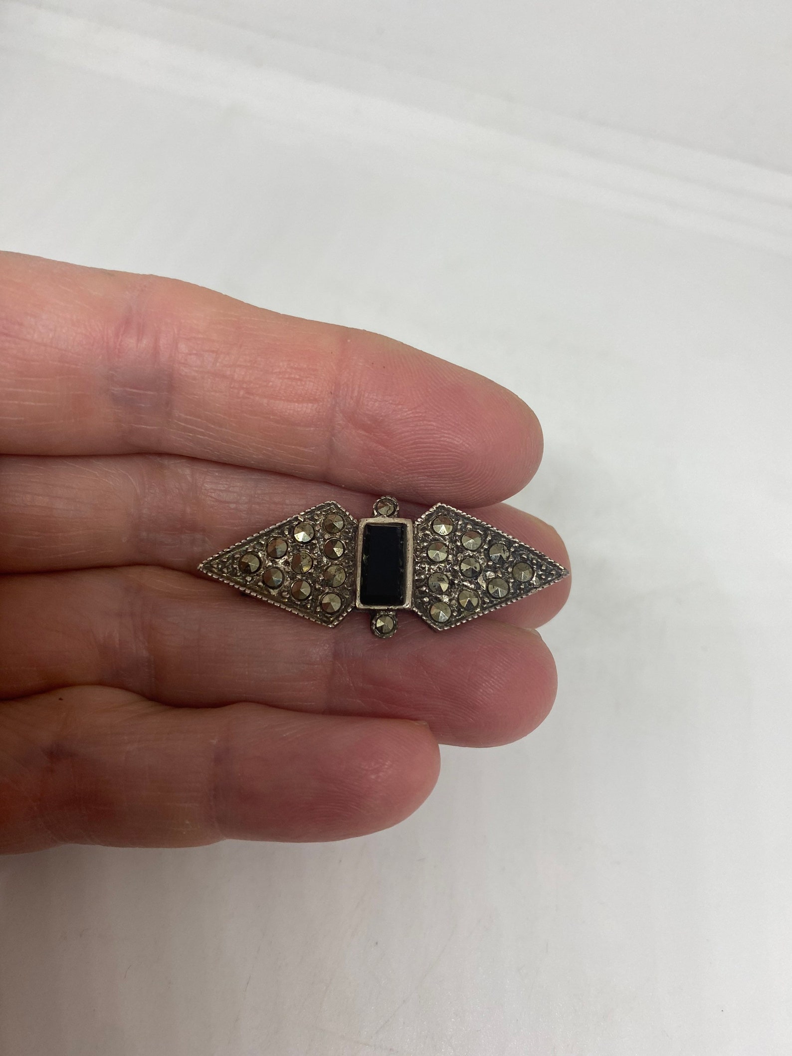 Vintage Black Onyx Pin Marcasite 925 Sterling Silver Brooch - Etsy