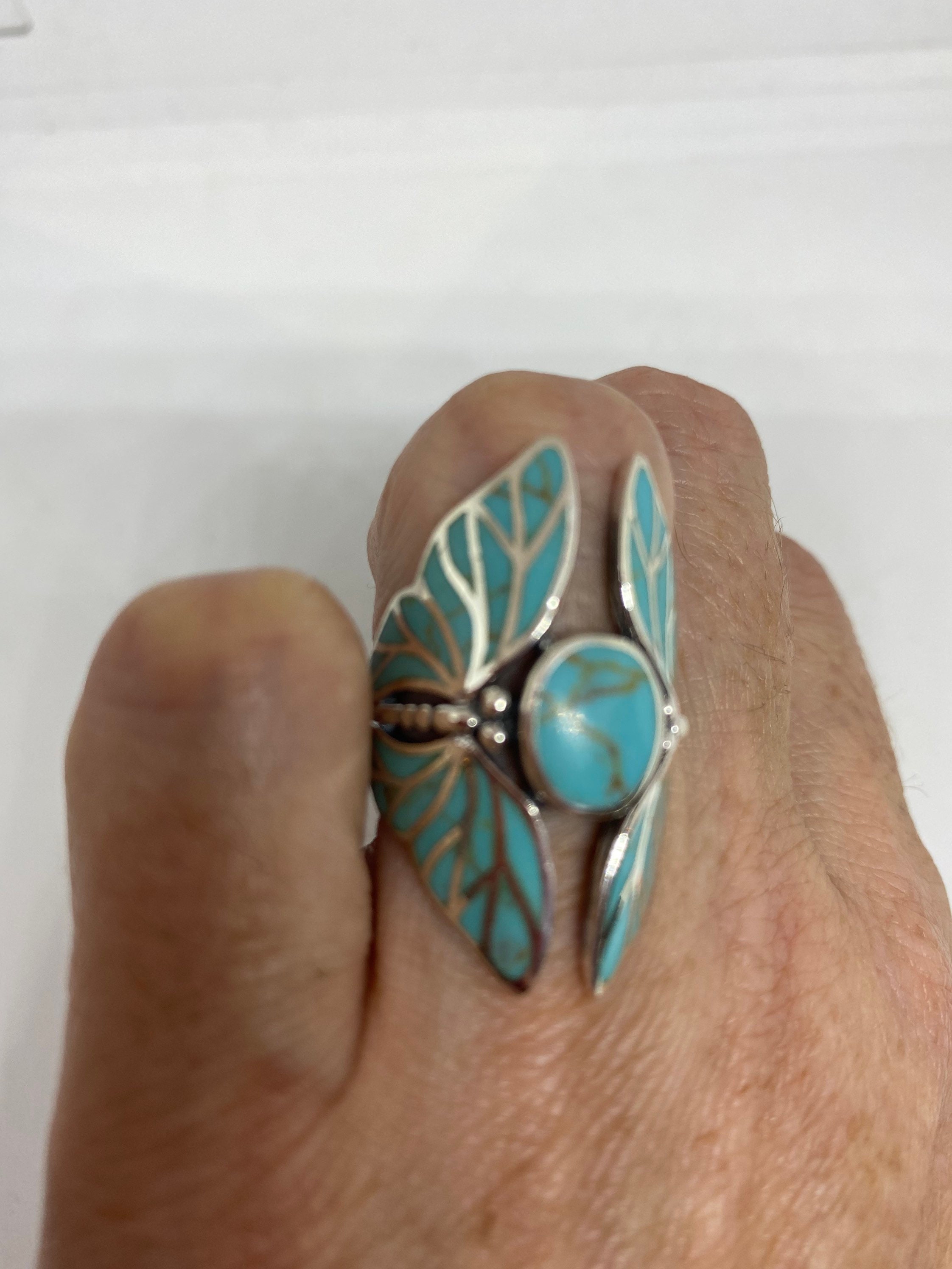 Antique Deco Turquoise Inlay Lunar Moth 925 Sterling Silver Ring - Etsy