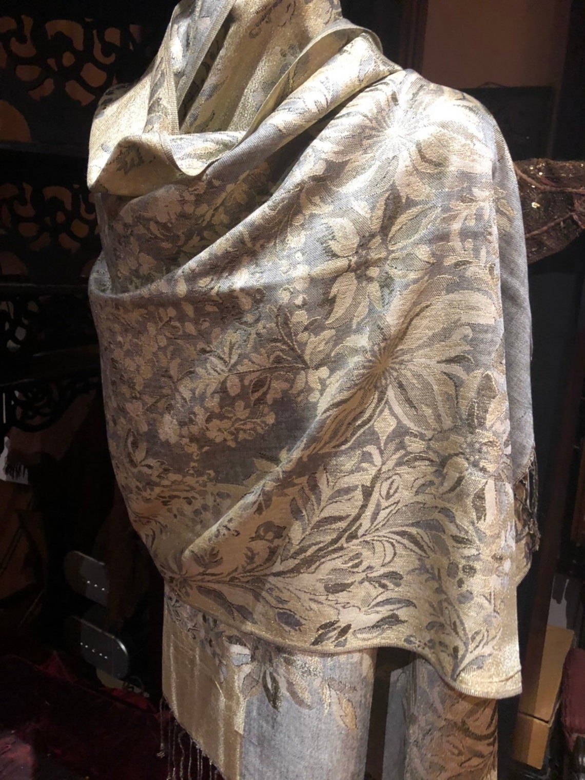 Nemesis Vintage Gray Cream Gold Metallic Flower Brocade - Etsy