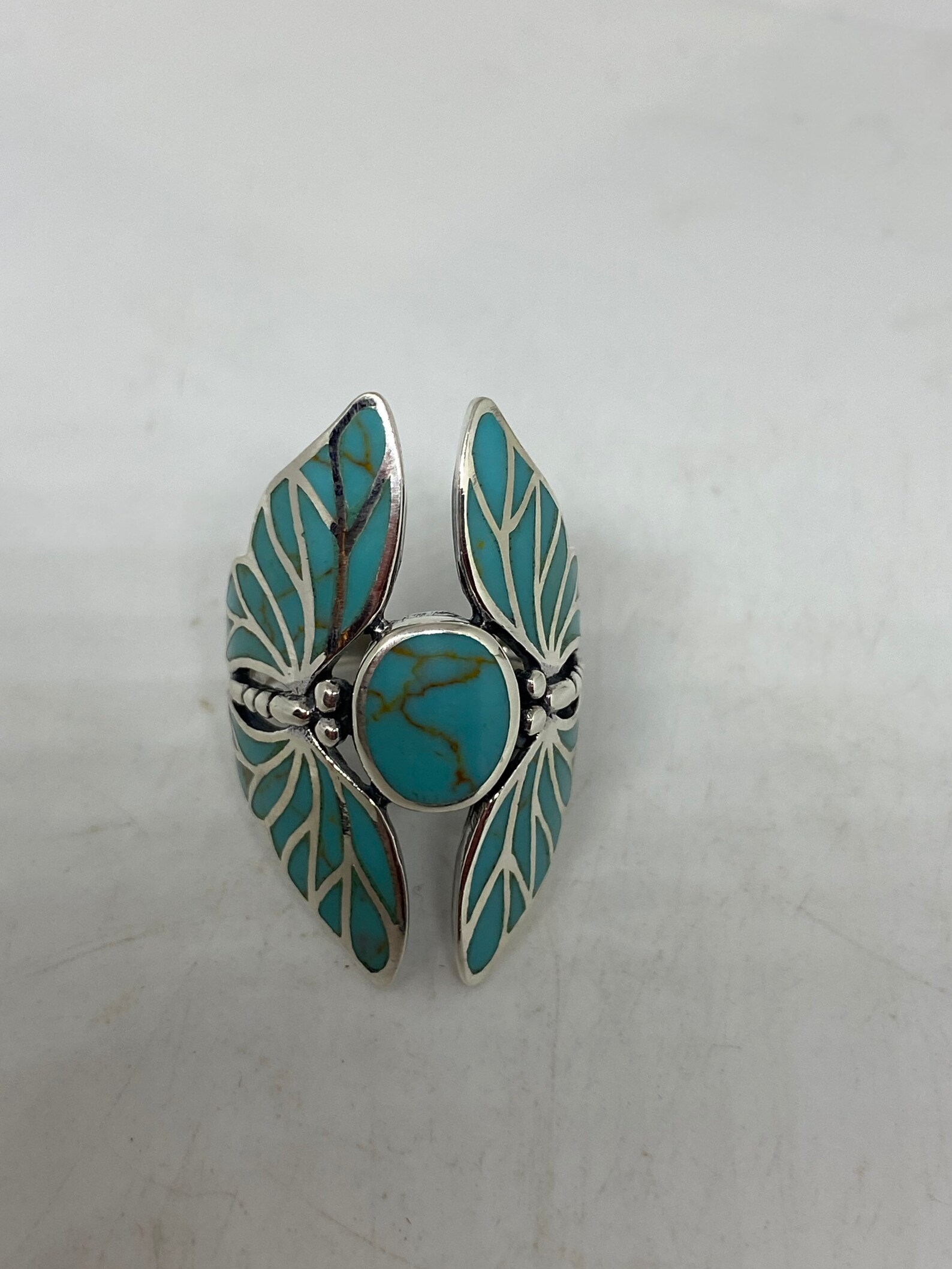 Antique Deco Turquoise Inlay Lunar Moth 925 Sterling Silver Ring - Etsy