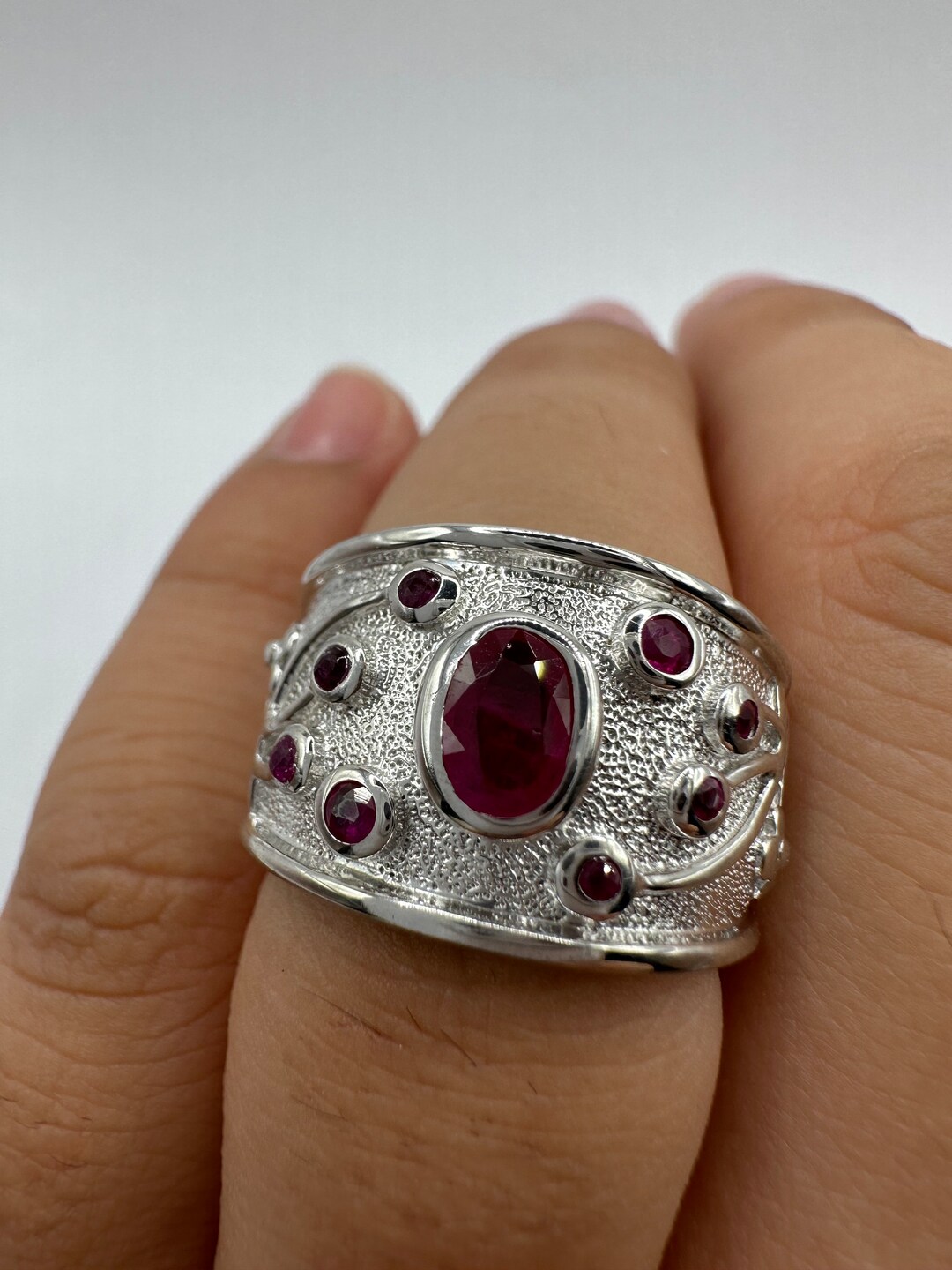 Vintage Pink Ruby 925 Sterling Silver Wedding Band Ring - Etsy