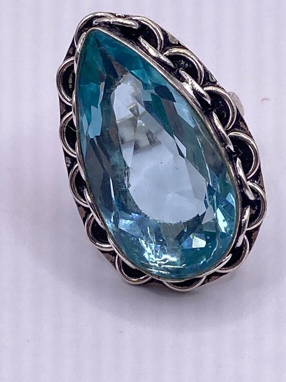 Vintage Aqua Blue Volcanic Art Glass Ring - Gem