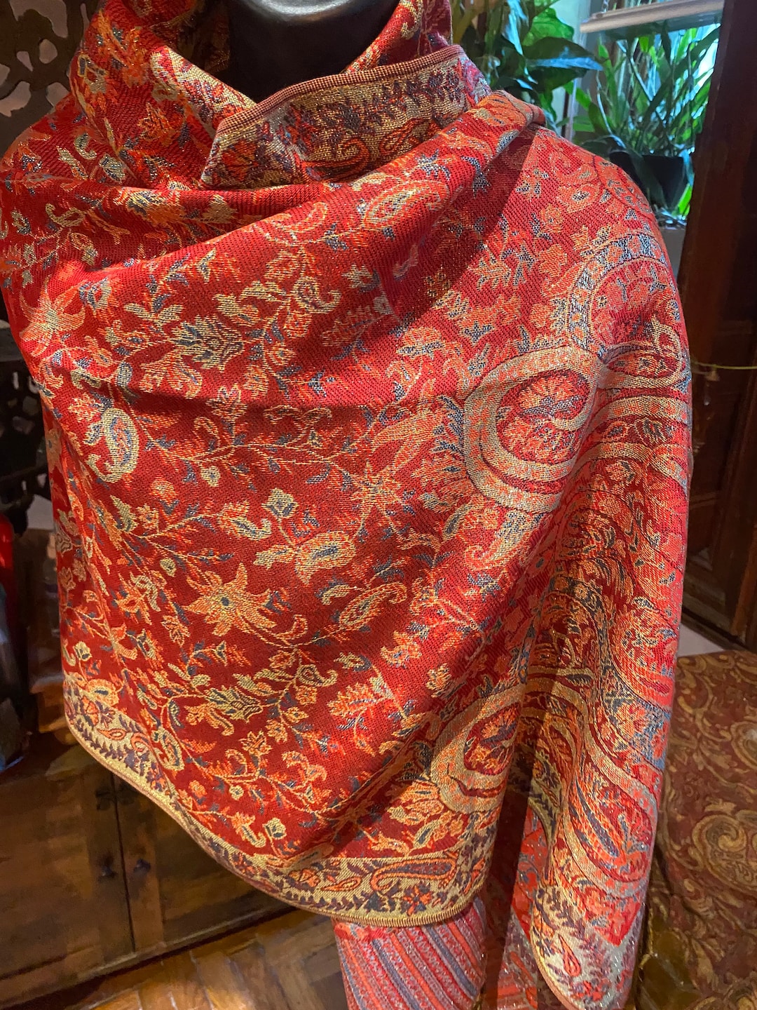 Vintage Red Metallic Gold Paisley Brocade Pashmina Scarf Wrap - Etsy