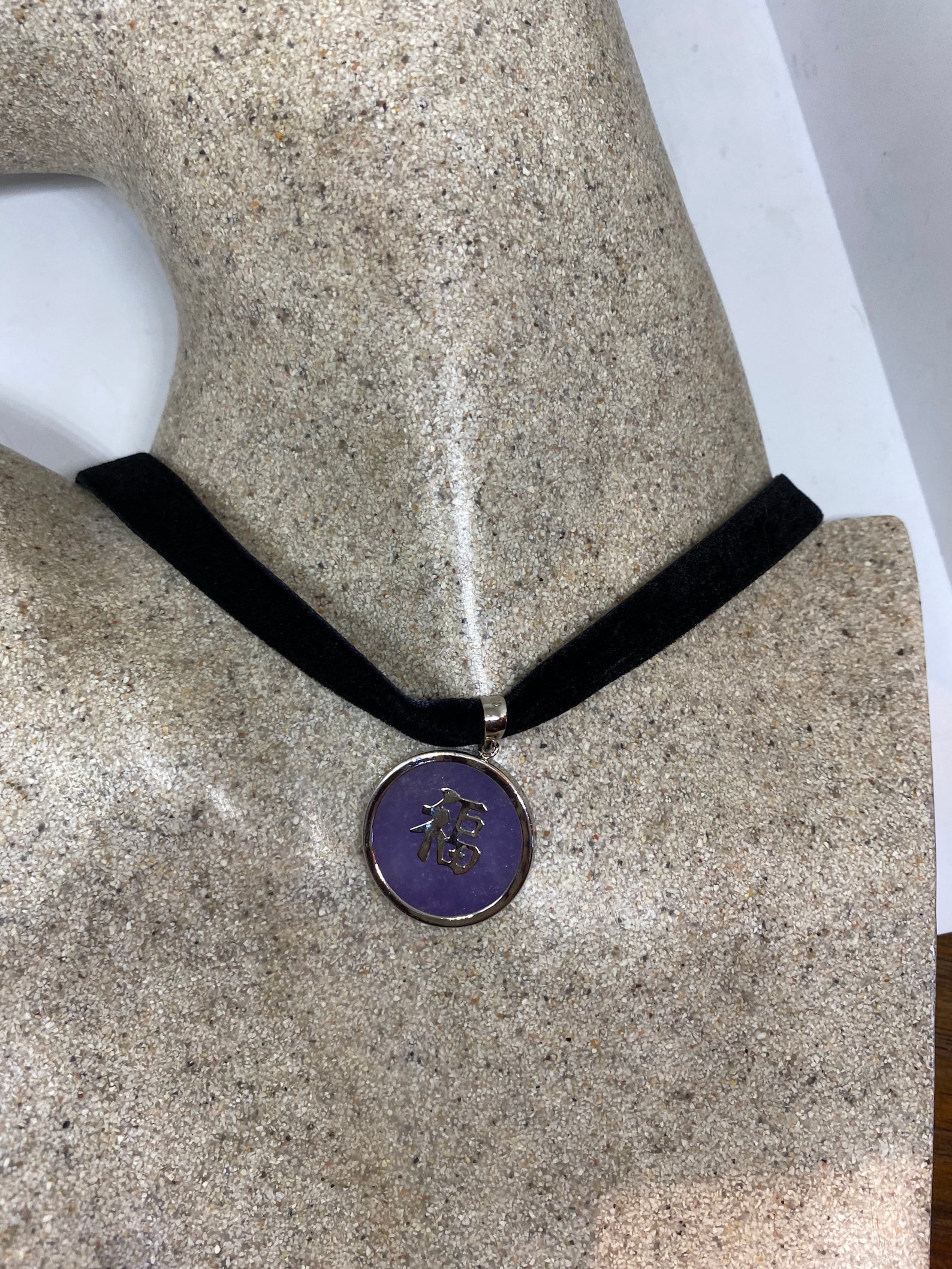 Vintage Purple Jade Choker 925 Sterling Silver Pendant | Etsy