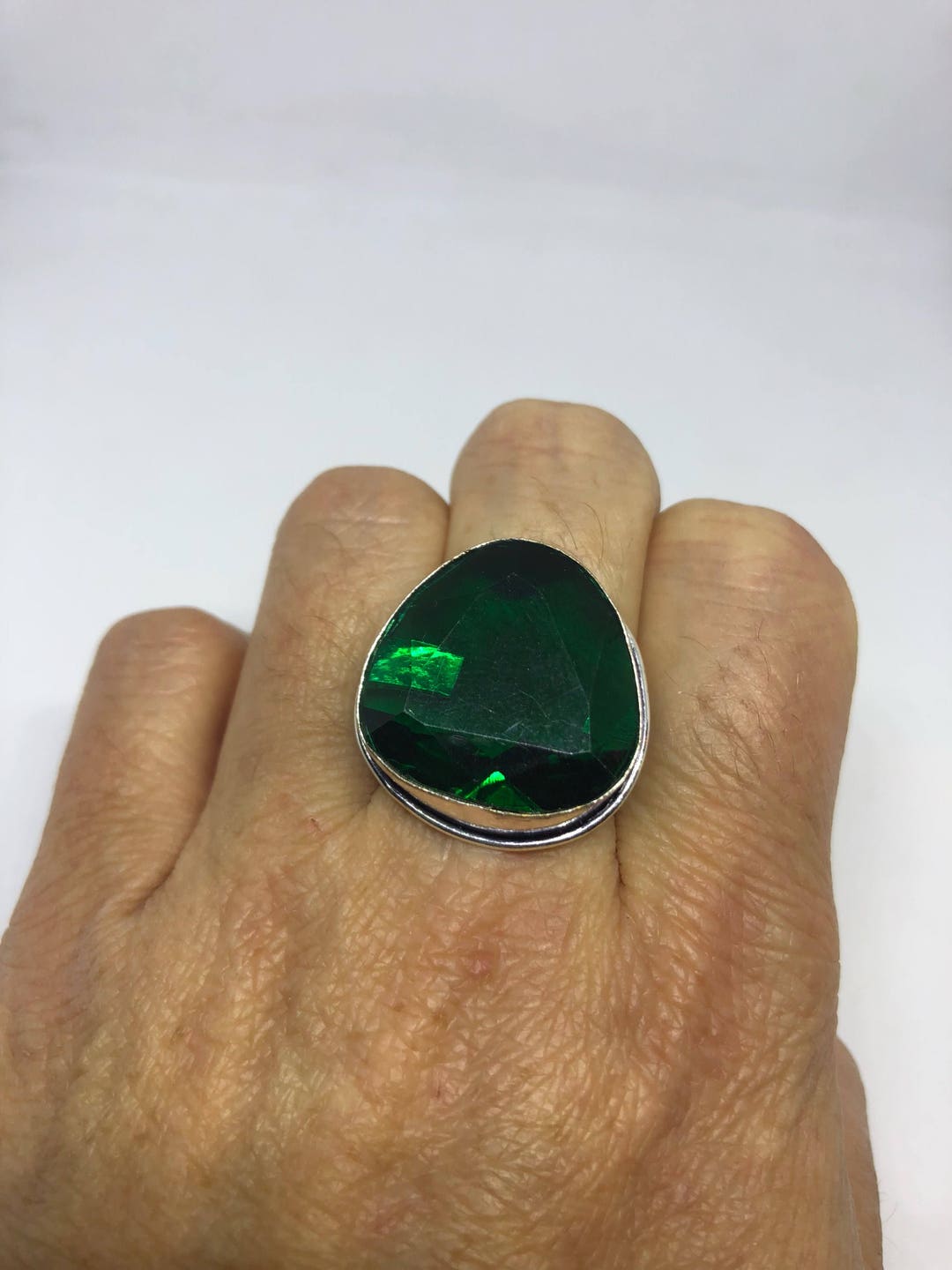 Vintage Green Antique Glass Cocktail Ring - Etsy