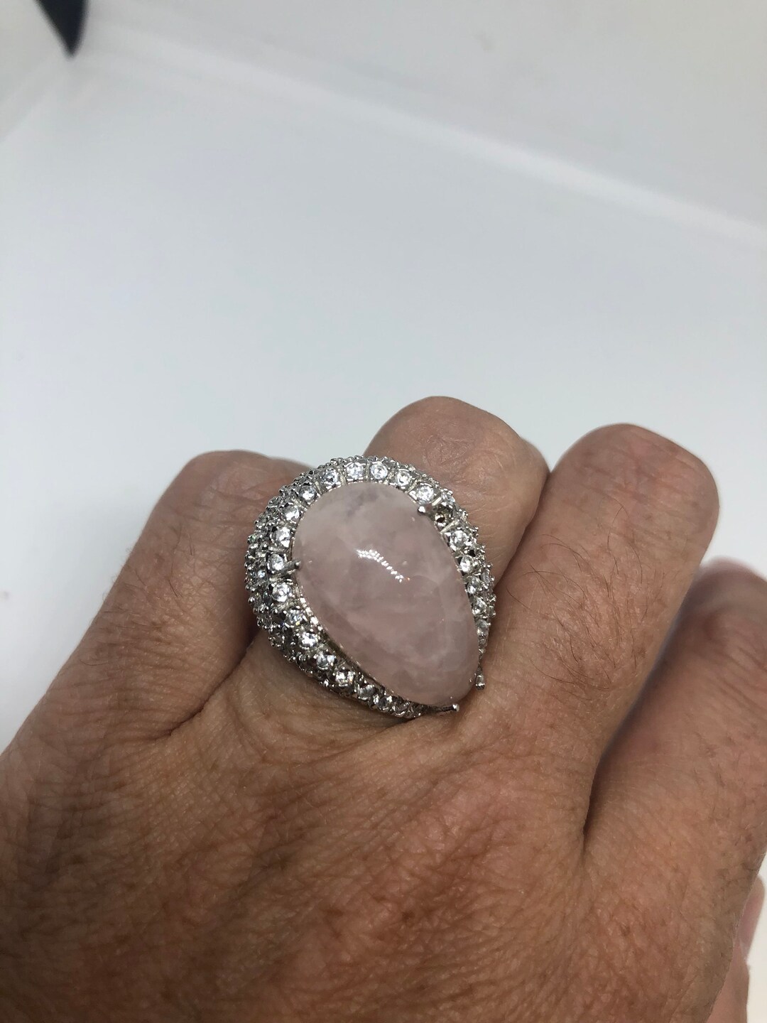 Vintage Genuine Rose Quartz Marcasite 925 Sterling Silver Ring - Etsy