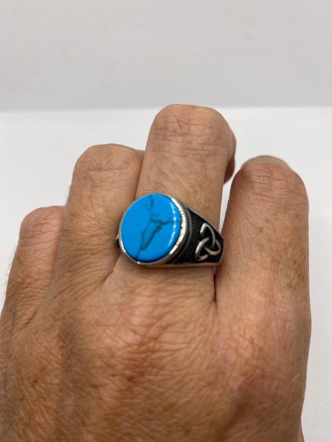 Vintage Celtic Blue Turquoise Stainless Steel Mens Ring - Etsy