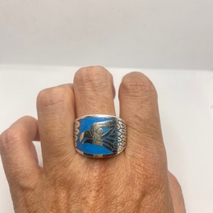 Vintage Native American Style Southwestern Turquoise Stone Inlay Mens ...