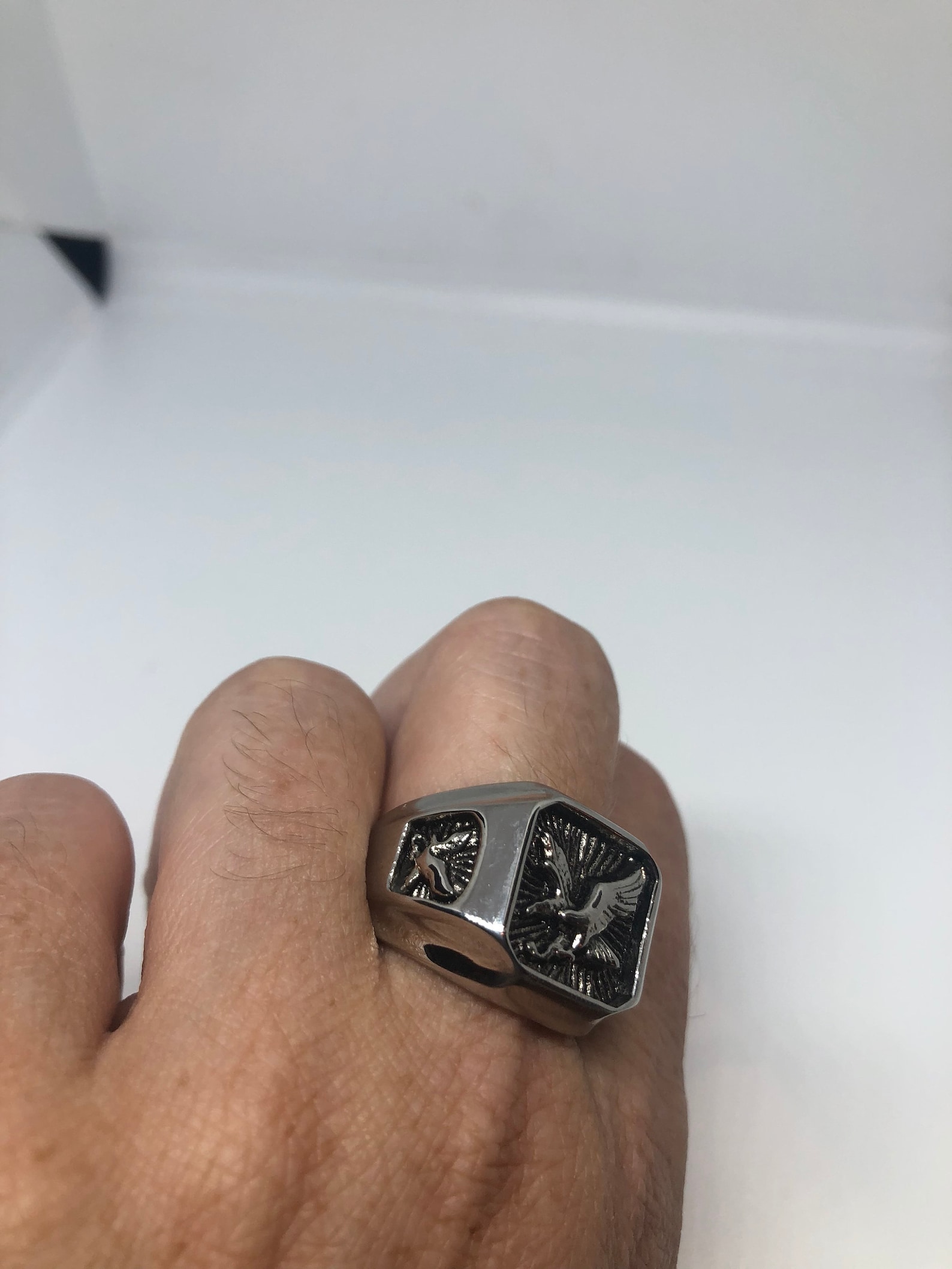 Vintage American Eagle Silver Stainless Steel Mens Ring - Etsy